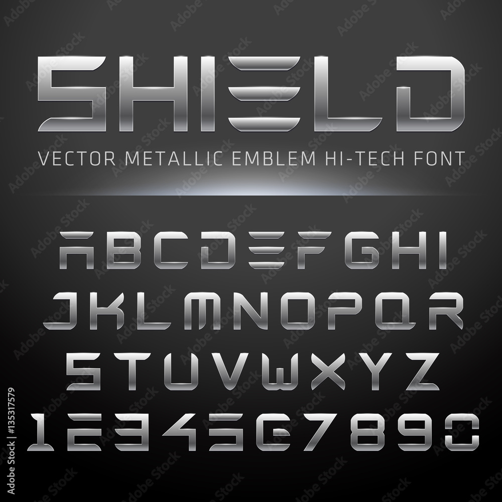 Modern Metallic Hi-Tech Font. Vector Techno Alphabet done in shiny ...