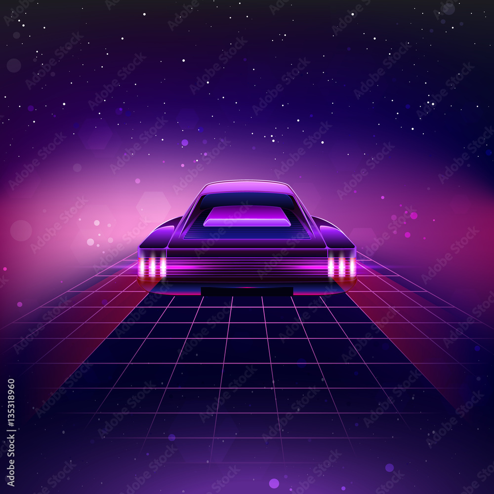 80s Retro Sci-Fi Background. Vector retro futuristic synth retro wave illustration in 1980s ...