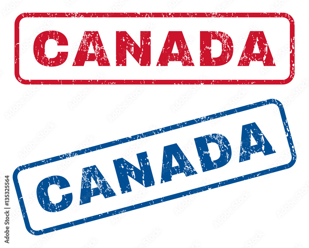 Canada text rubber seal stamp watermarks. Vector style is blue and red ...
