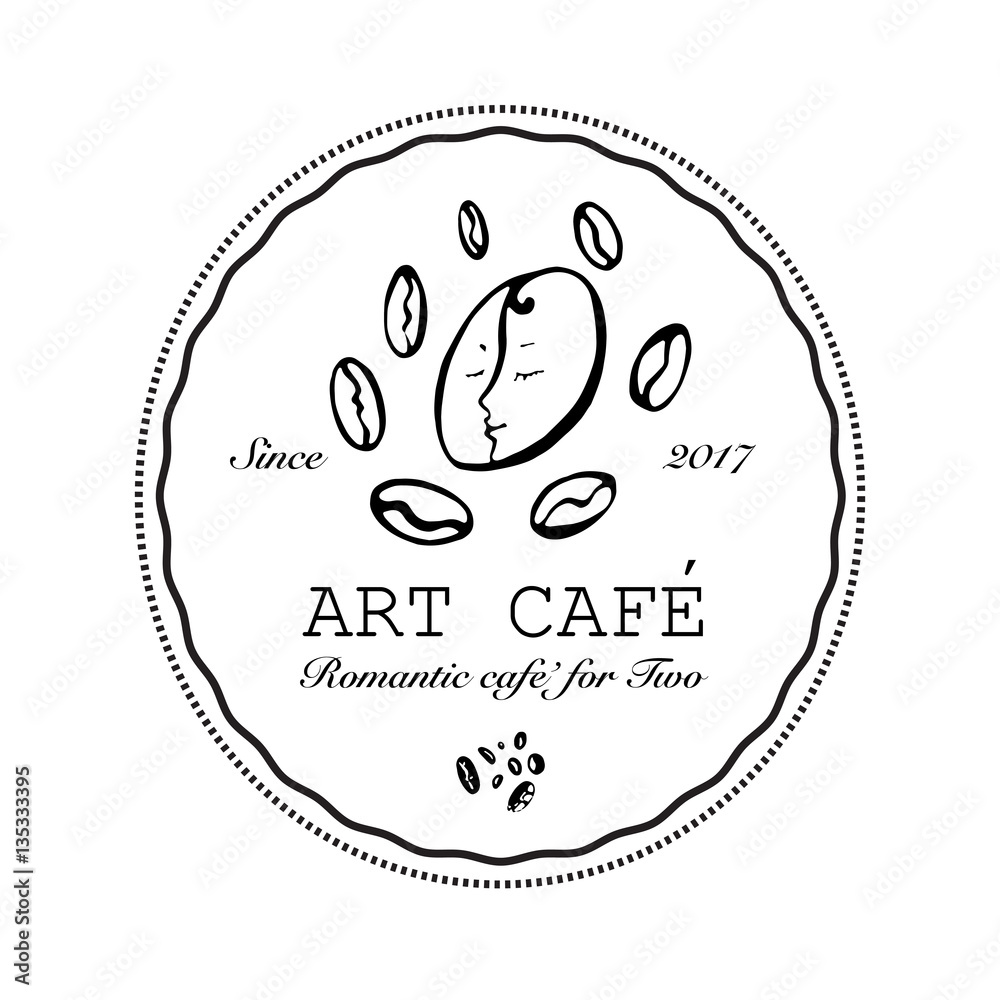 Hand drawn logo for romantic art cafe with coffee beans. Vector ...