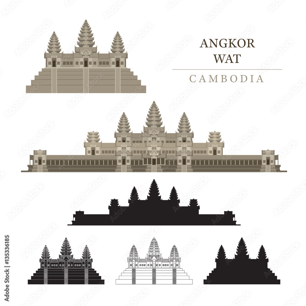 Angkor Wat, Cambodia, Objects, Colourful, Silhouette and Line Stock ...