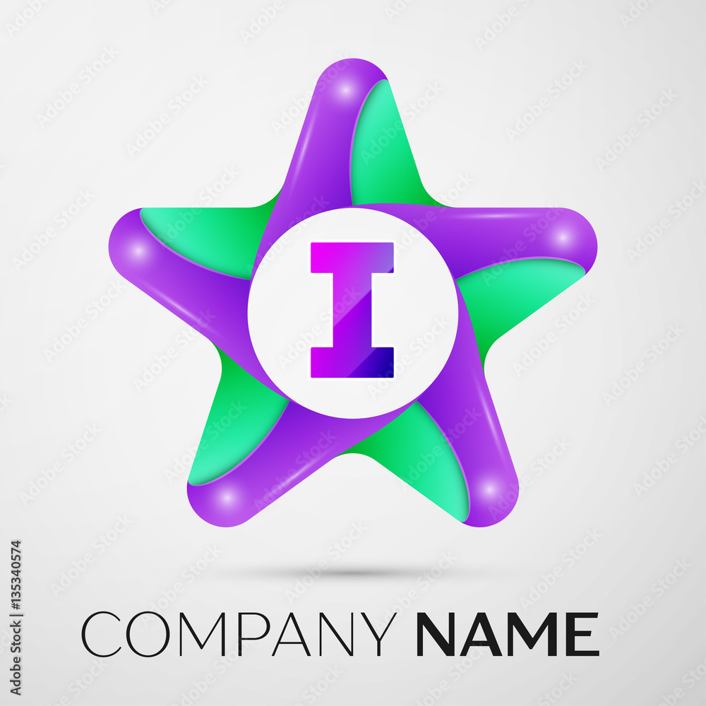 Letter I vector logo symbol in the colorful star on grey background ...