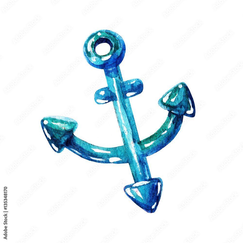 lovely watercolor blue anchor illustration illustration icon isolated ...