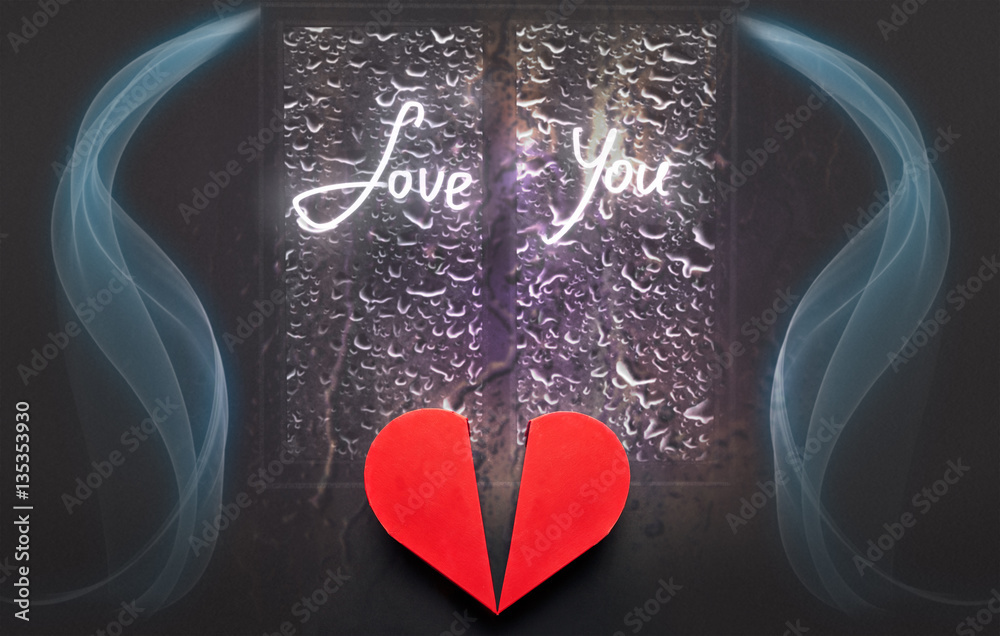 Red heart box with I Love You sign on window, Valentines Day con Stock ...