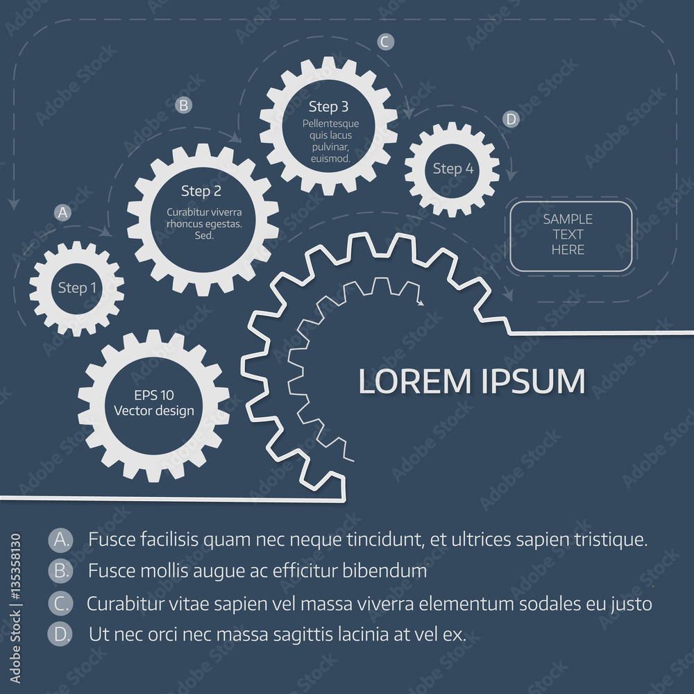 Vector illustration of gears with on the blue background. Infographic ...