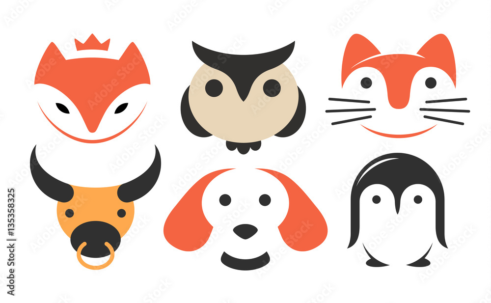 Set animal flat logo - vector illustration, emblem design on white ...