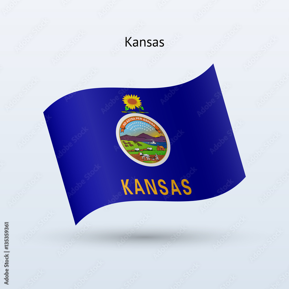 State of Kansas flag waving form. Vector illustration. Stock Vector ...