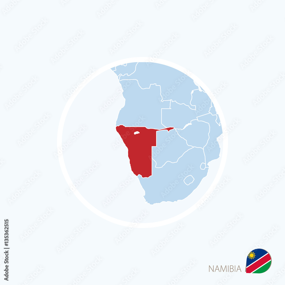 Map icon of Namibia. Blue map of Southern Africa with highlighted ...
