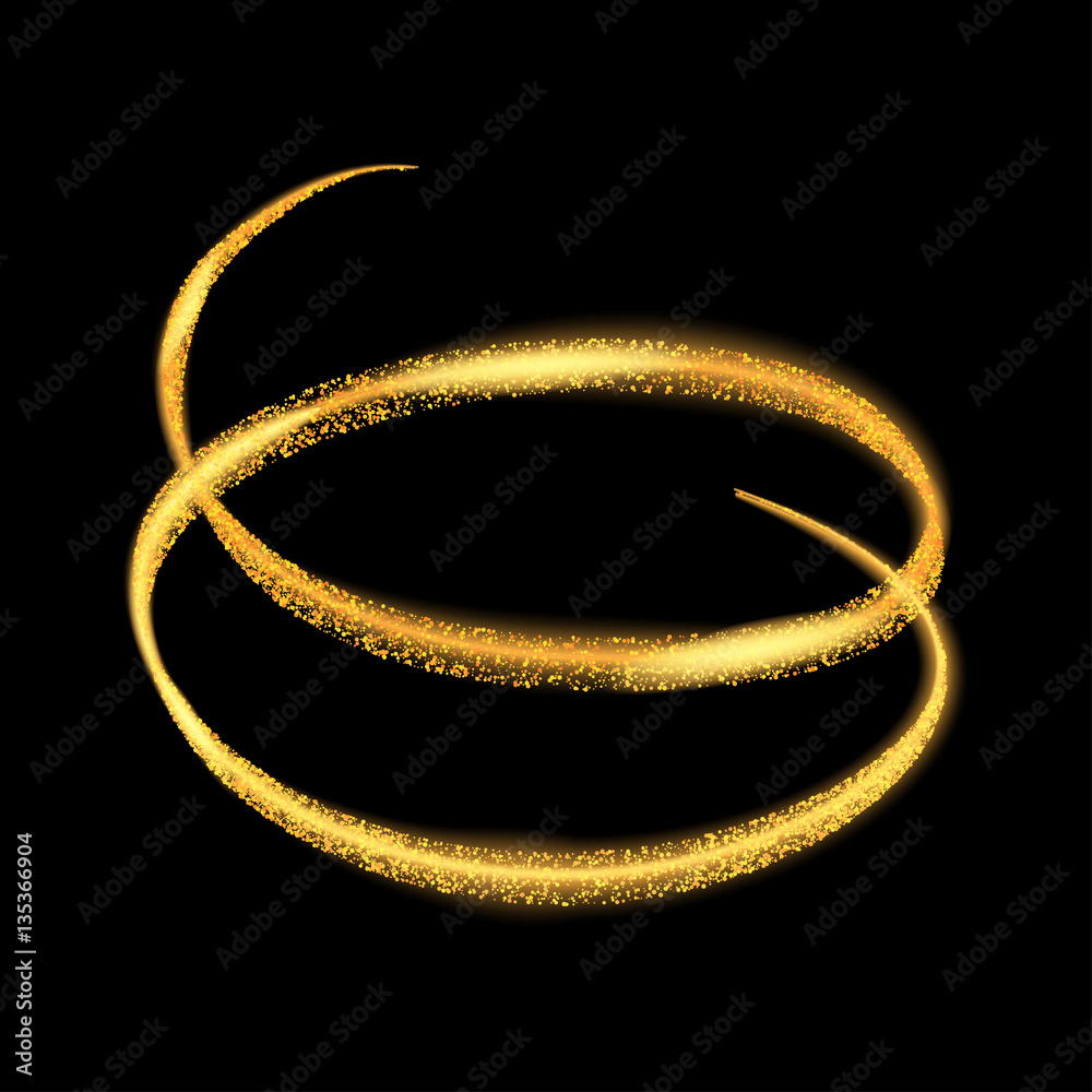 Vector gold light trail circle. Yellow neon glowing fire ring trace ...