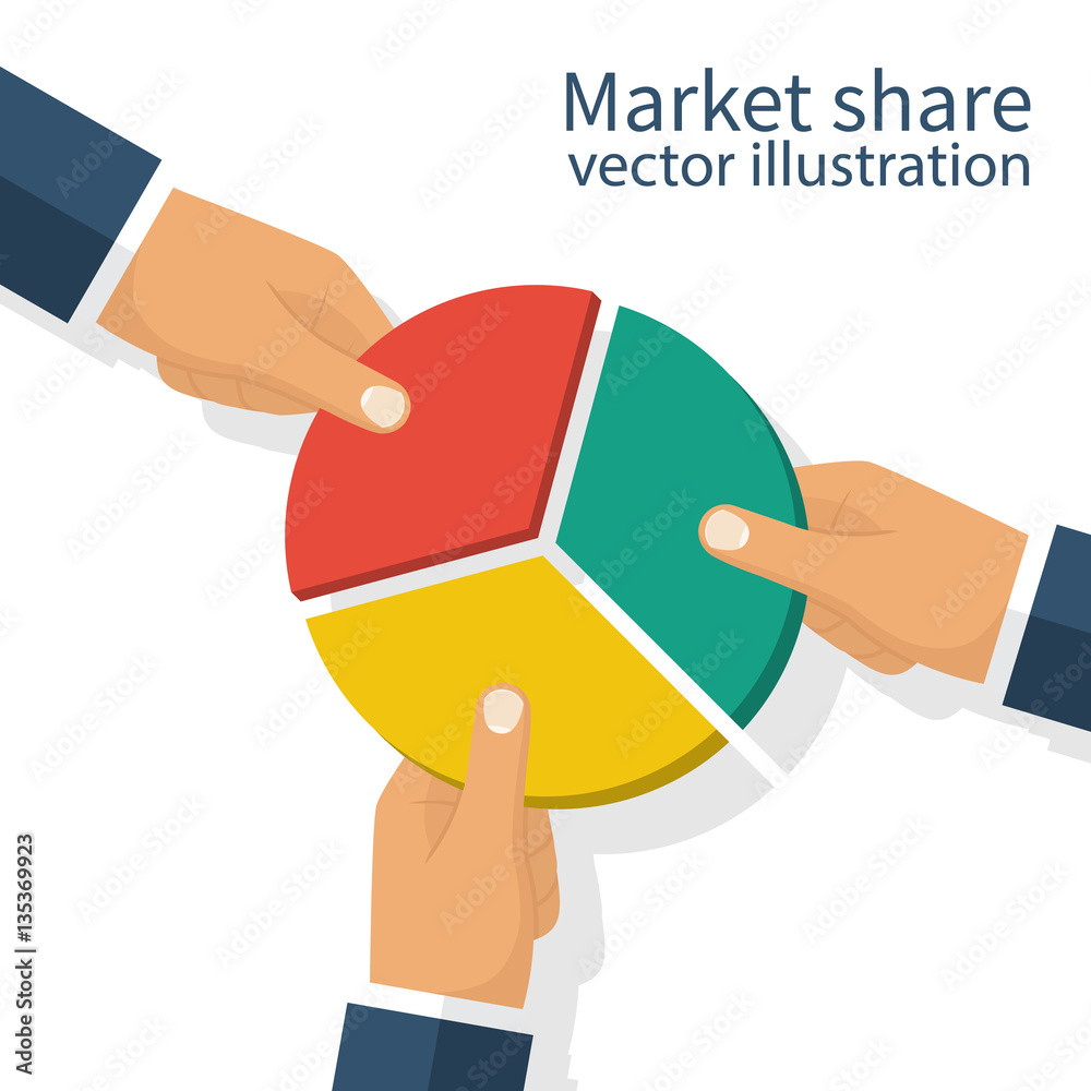 Market share business concept. Competing businessman holding in hand ...