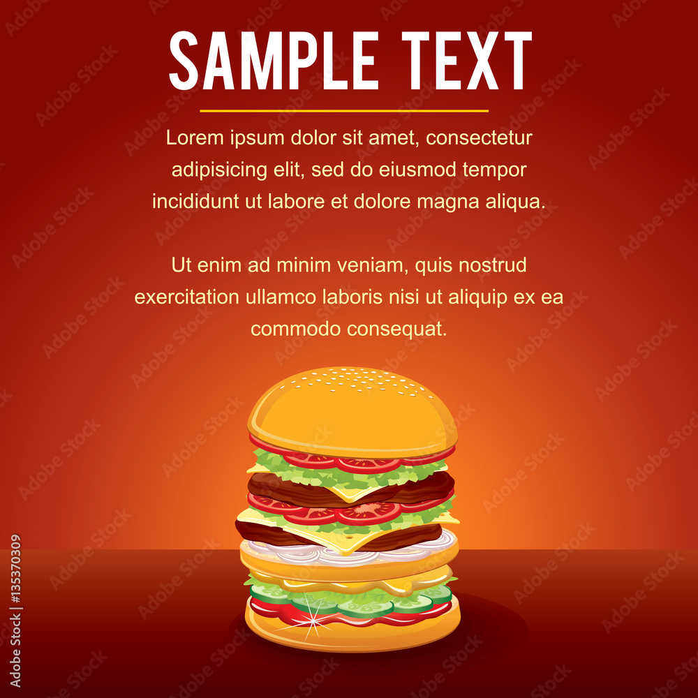 Hamburger on Red Background with copy space Stock Vector | Adobe Stock