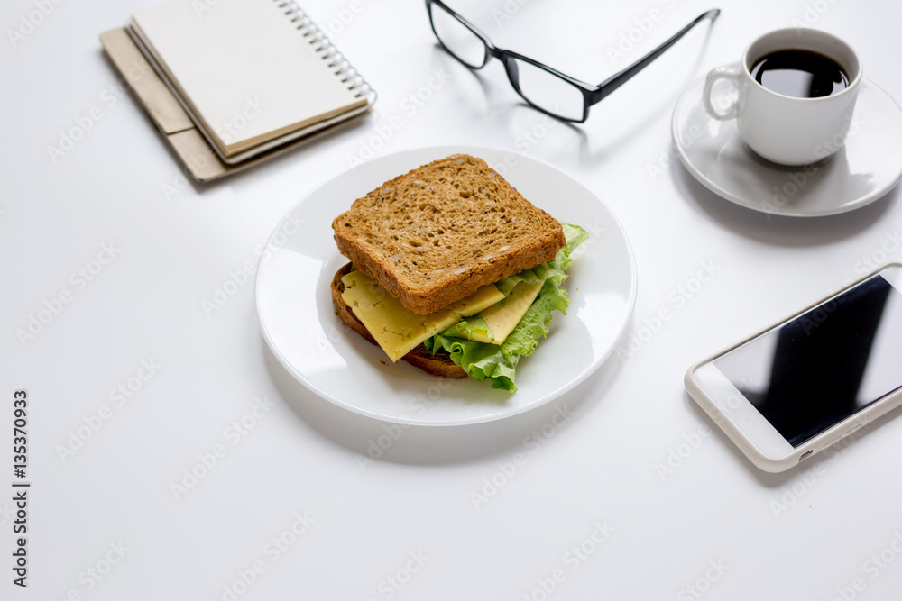 concept of lunch break at work top view mock up Stock Photo | Adobe Stock