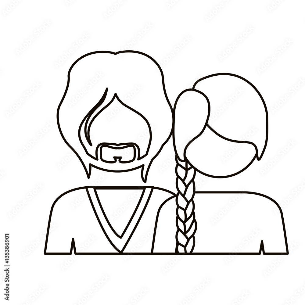 monochrome contour with half body couple without face she braided hair ...
