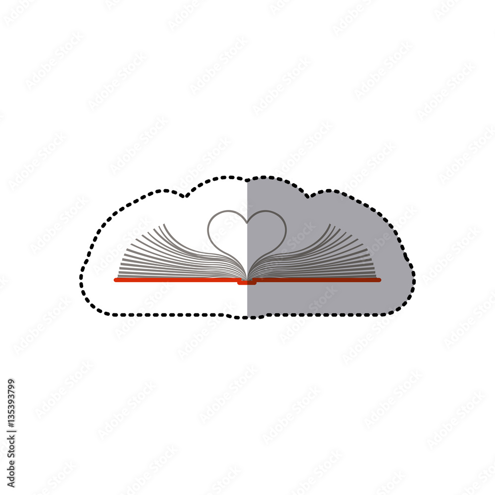 middle shadow color sticker with open book with sheets in shape of ...