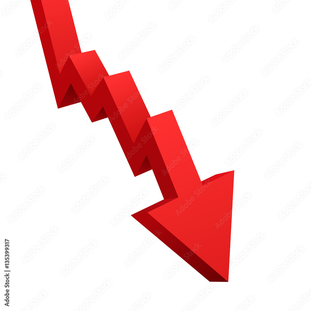 Red arrow graph going down isolated on white background Stock Vector ...