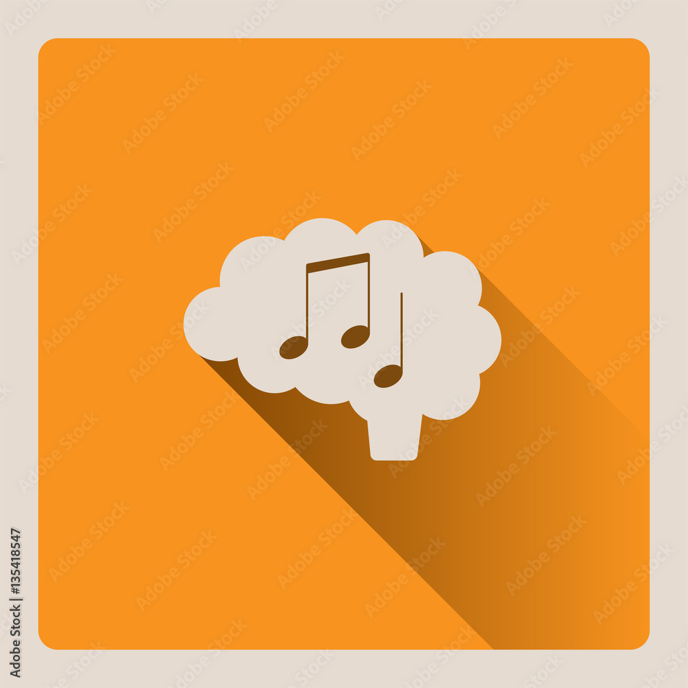 Brain thinking in music illustration on yellow square background with ...