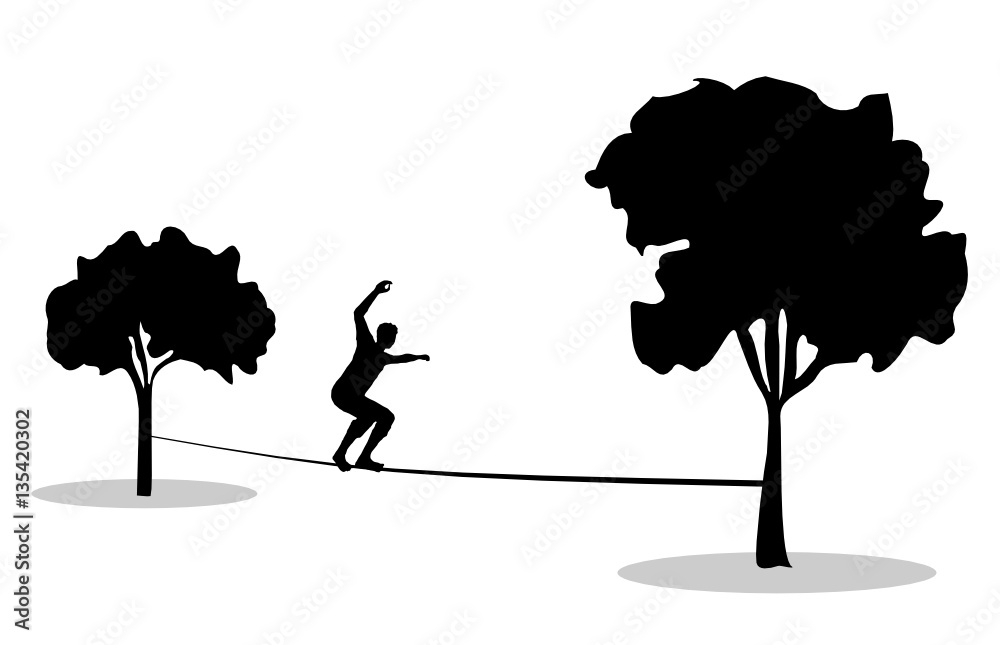 Mensch auf Slackline vector de Stock | Adobe Stock