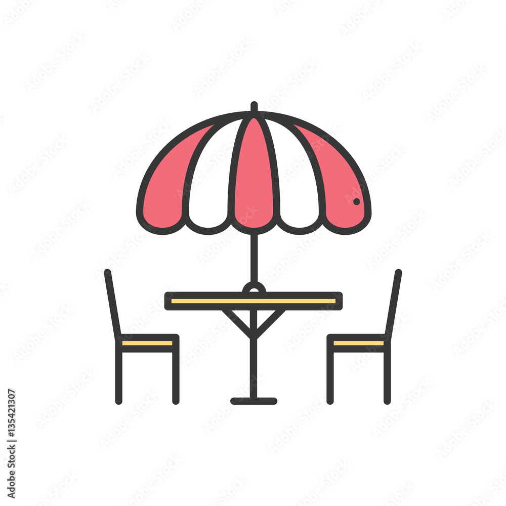 Thin line icons set. Table and chair outside. Outdoors. Silhouette ...