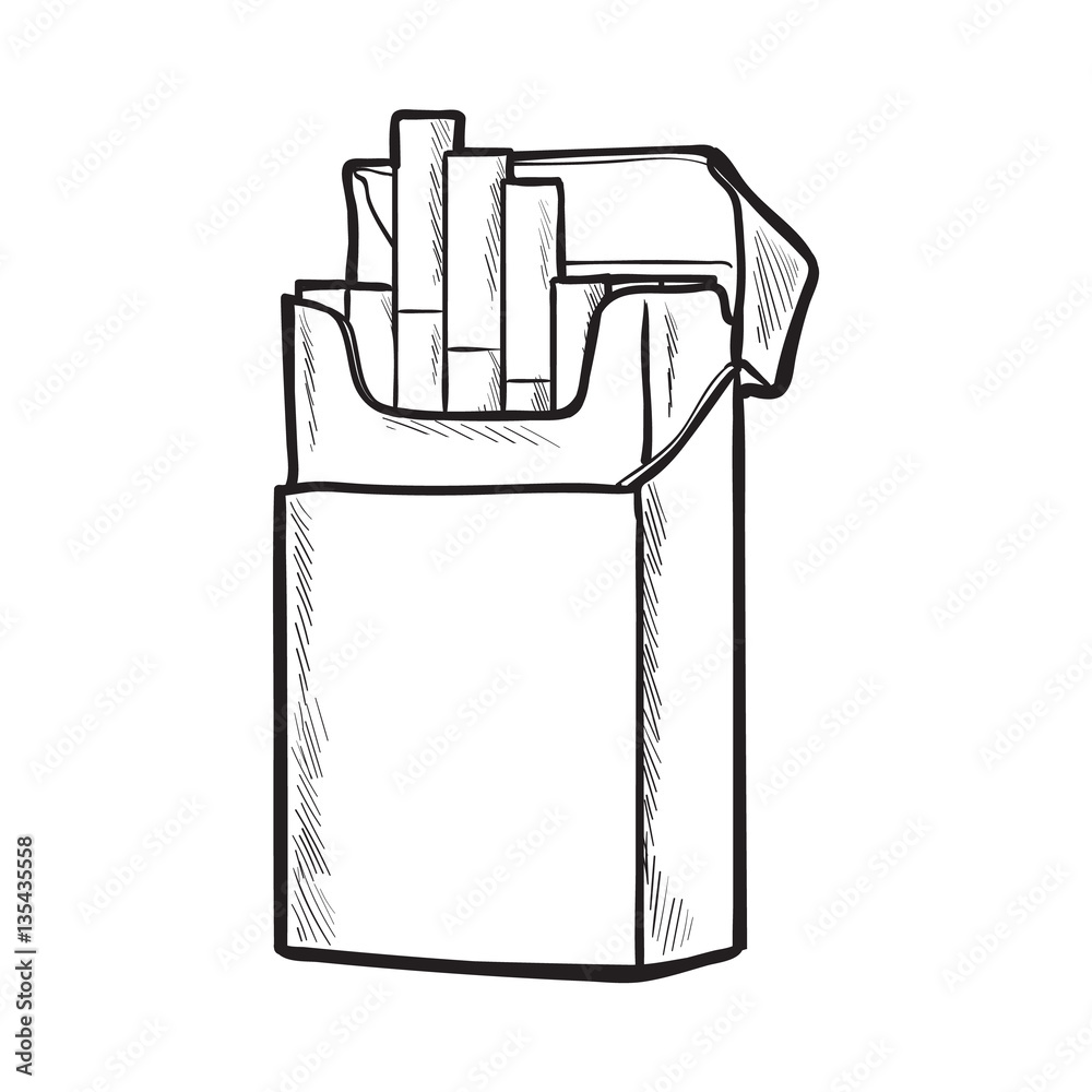 Unlabeled standing open pack of cigarettes, sketch vector illustration ...