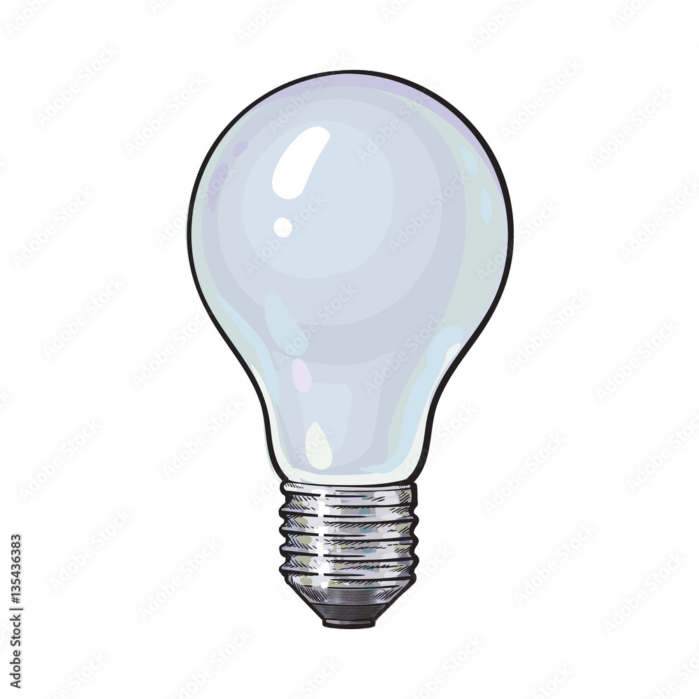 Matted, opaque tungsten light bulb, side view, sketch style vector ...