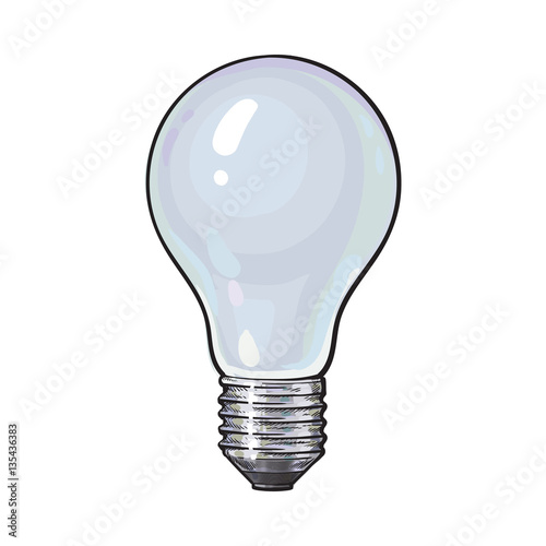 Matted, opaque tungsten light bulb, side view, sketch style vector ...
