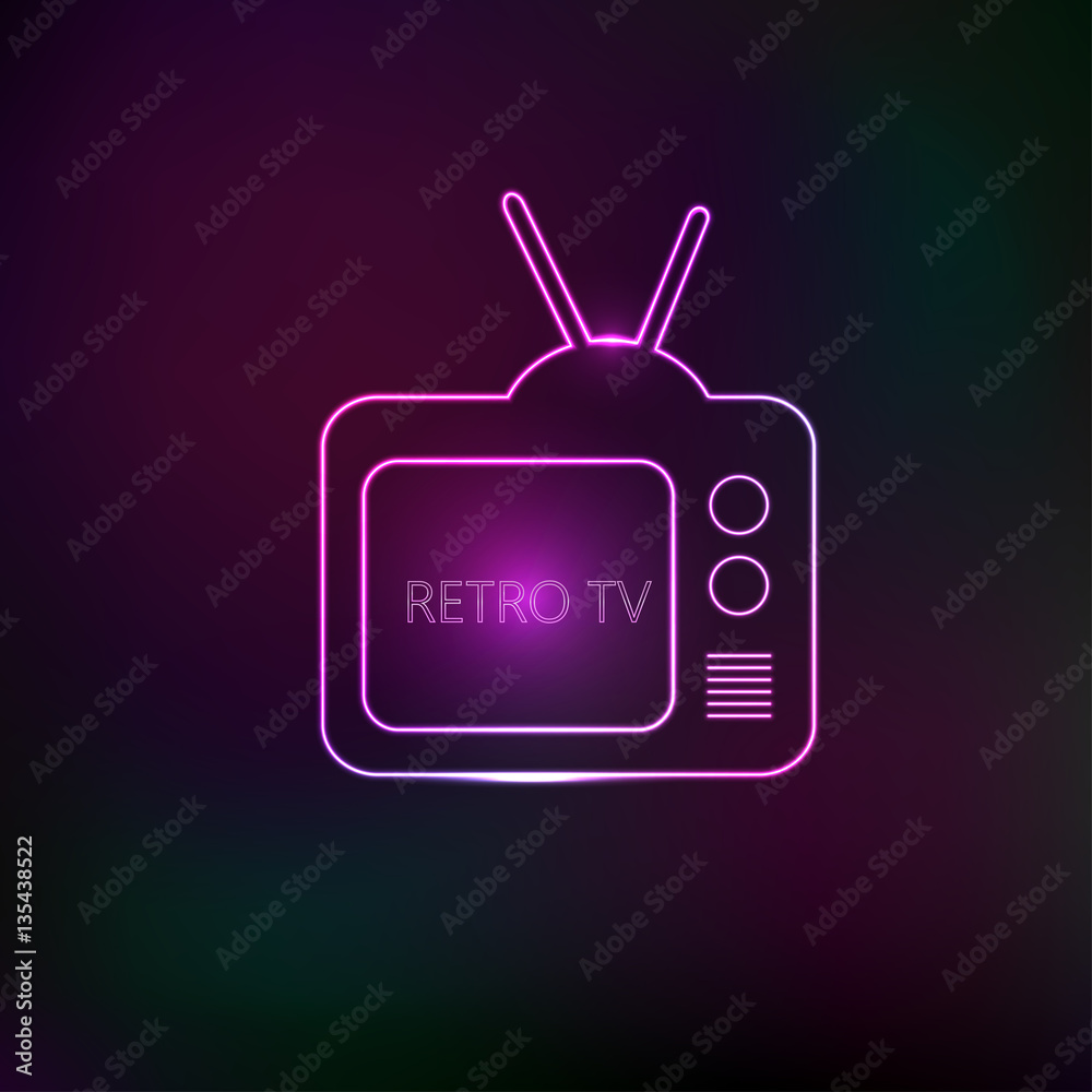Retro TV logo with with neon effect. Vector illustration. Stock Vector ...