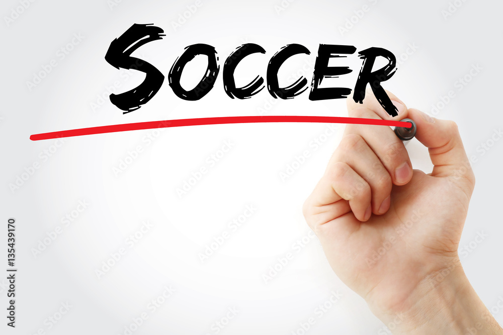 Hand writing Soccer with marker, sport concept background Stock-Foto ...