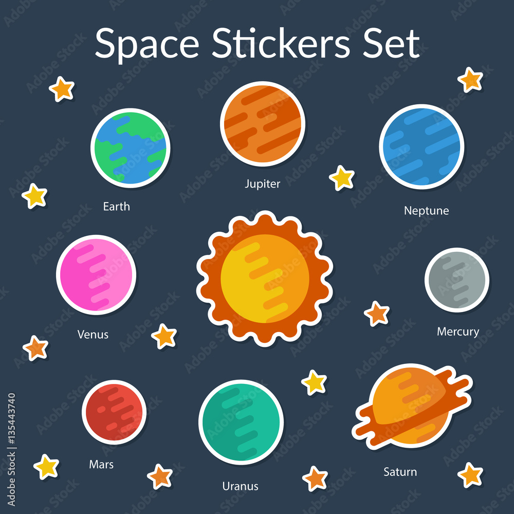 Space stickers set. Flat style. Vector illustartion Stock Vector ...