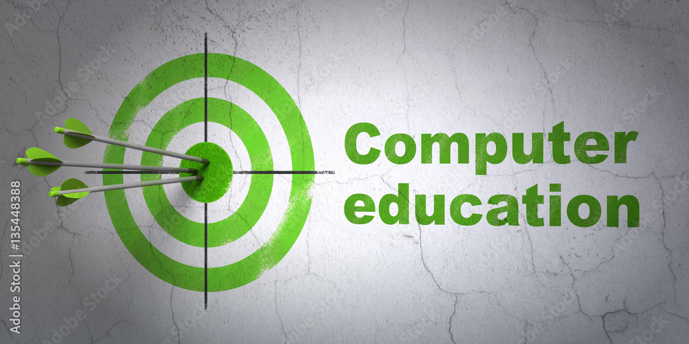 Learning concept: target and Computer Education on wall background ...