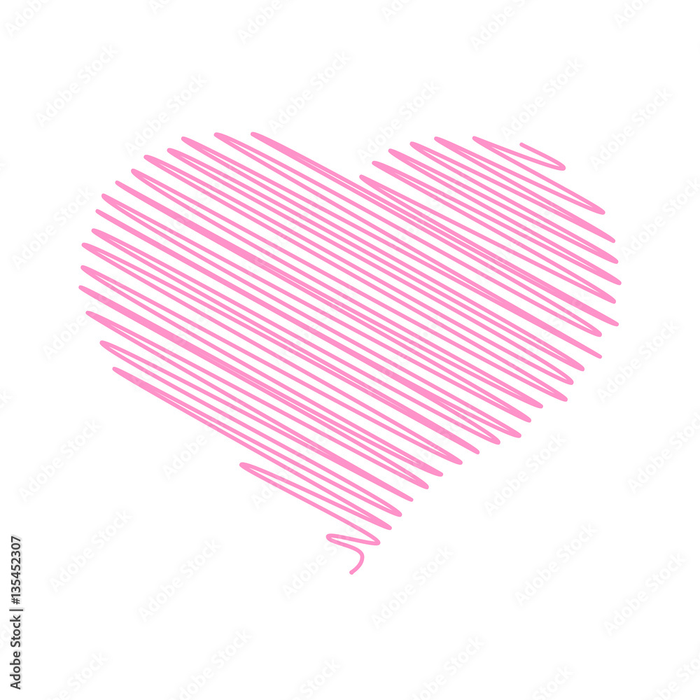 Heart - pencil scribble sketch drawing in pink on white background ...