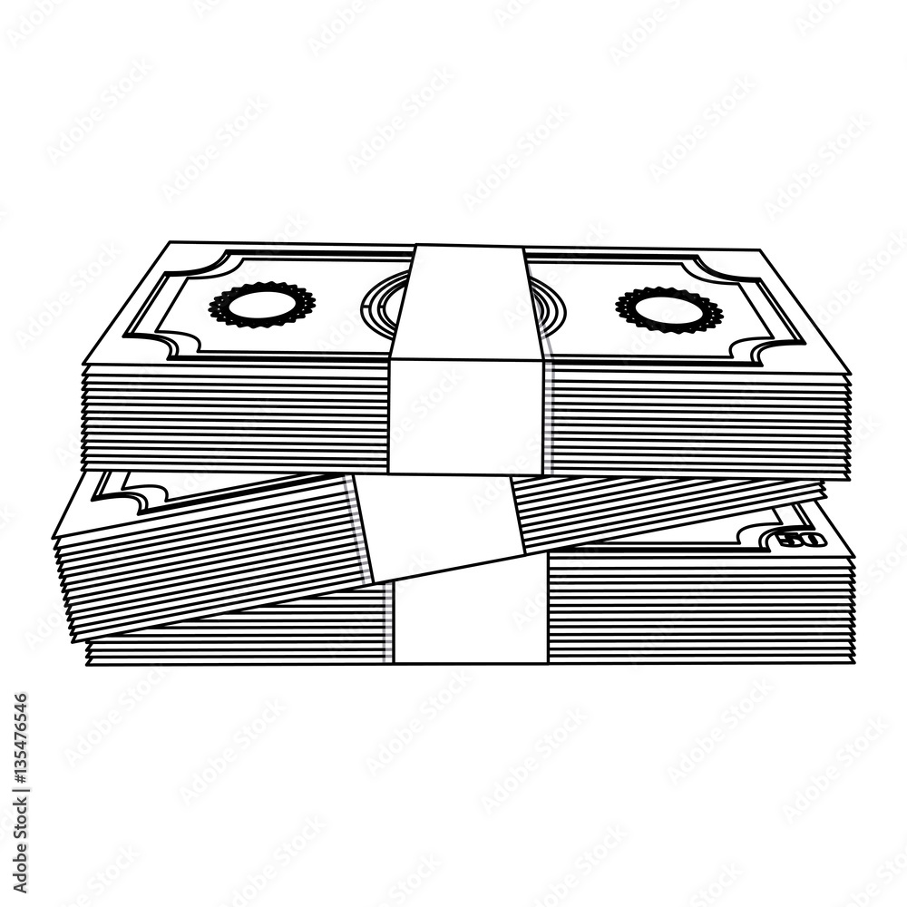 monochrome contour with stacked banknote vector illustration Stock ...