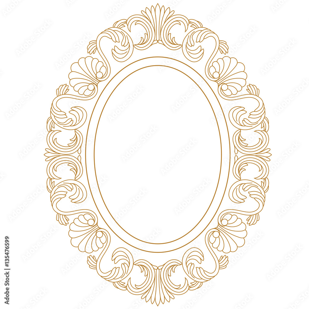 Golden oval vintage border frame engraving with retro ornament pattern ...