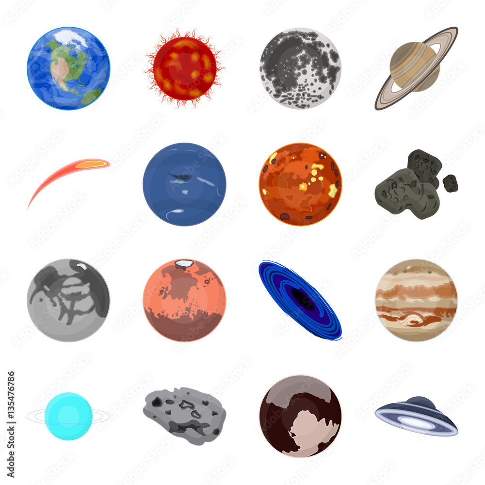 Planets set icons in cartoon style. Big collection of planets vector ...
