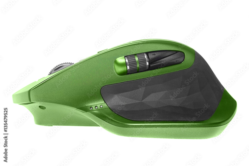 Wireless computer mouse. Green color. Isolated on white background ...