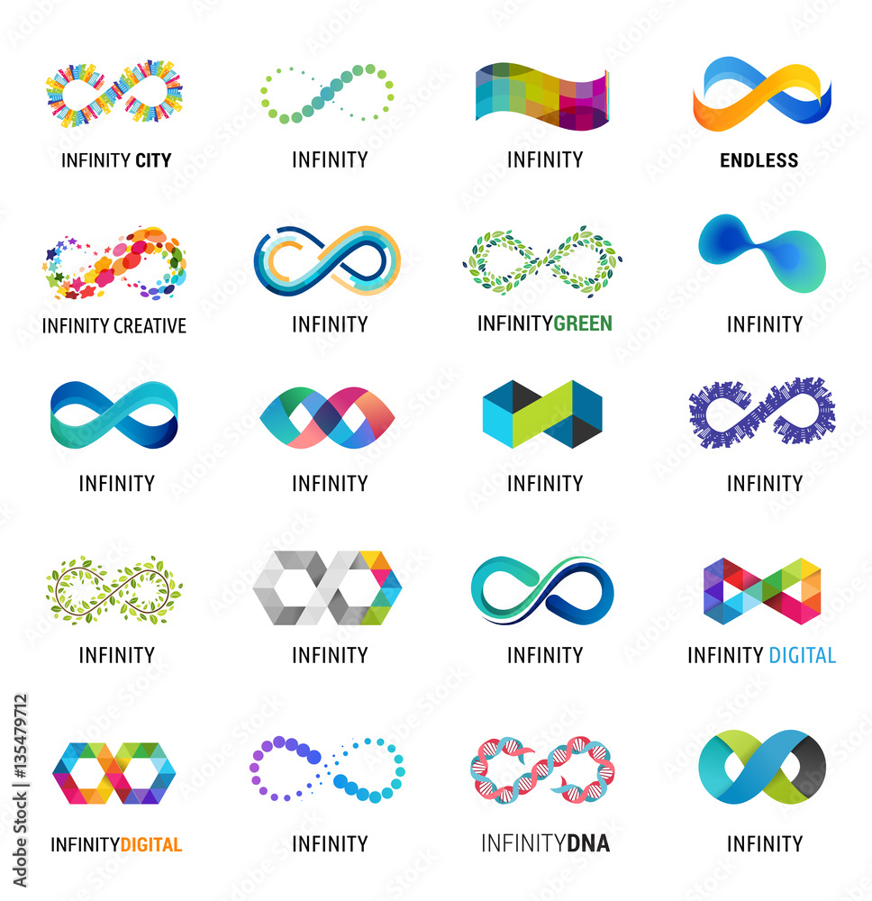 Colorful abstract infinity, endless symbols and icon collection Stock ...