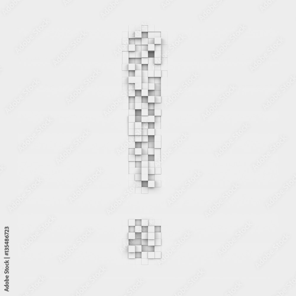 Rendering large exclamation mark made up of white square uneven tiles ...