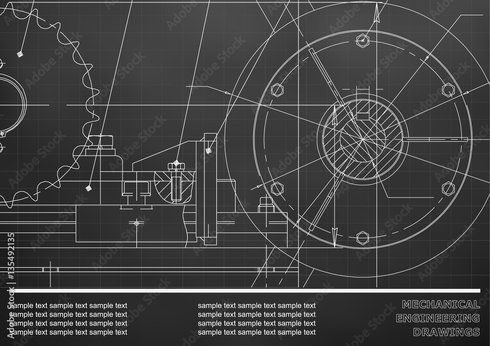 Vector drawing. Mechanical drawings on a black background. Engineering ...