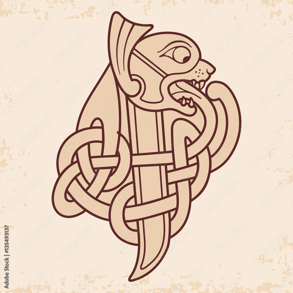 Celtic zoomorphic national figure. animal head with open mouth and ...