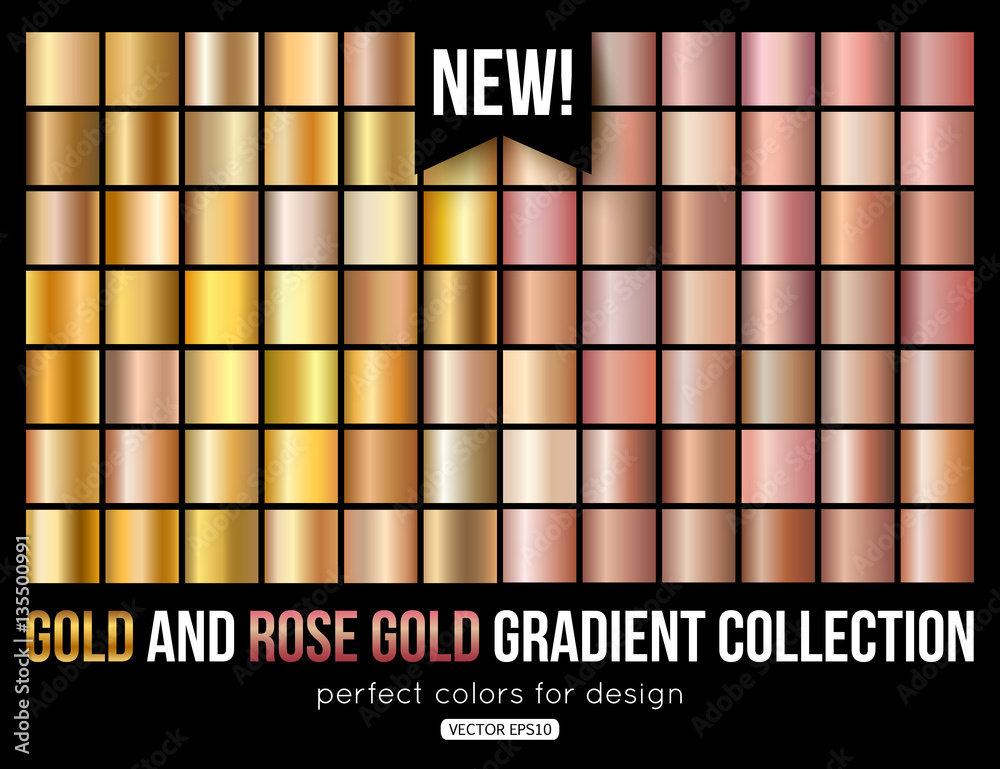 Rose gold gradient collection. Trend colors. Vector metal texture ...