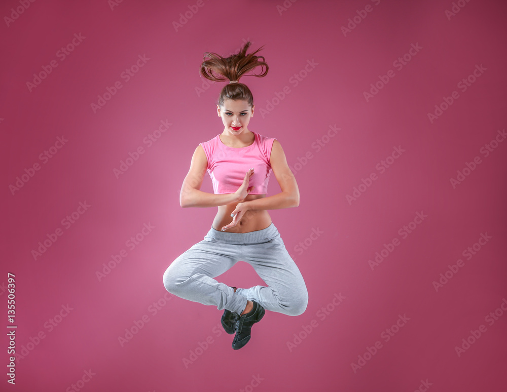 Hip hop dancer dancing on pink background Stock Photo | Adobe Stock