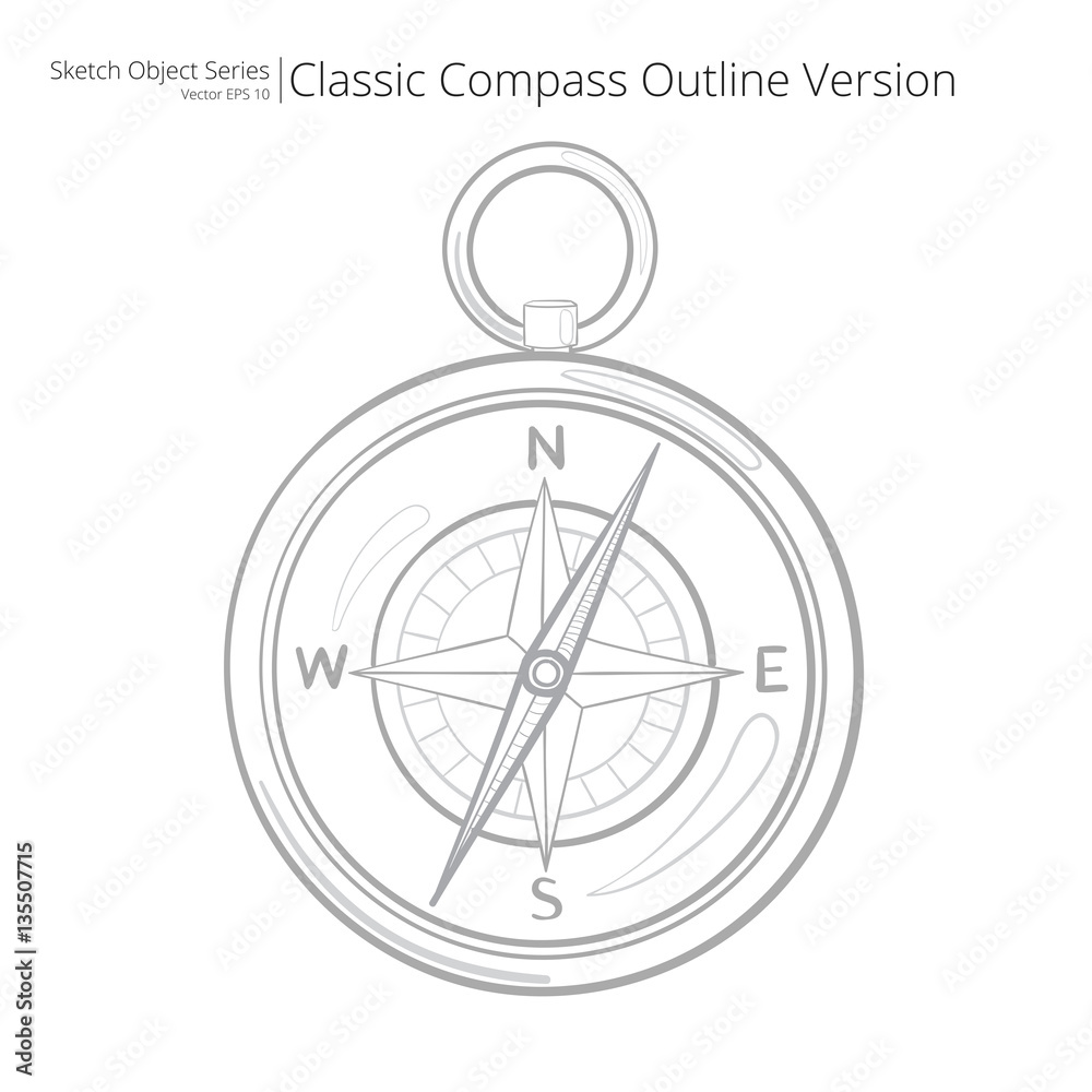 Sketch Compass. Sketch style Vector Illustration of a Compass. Outline ...