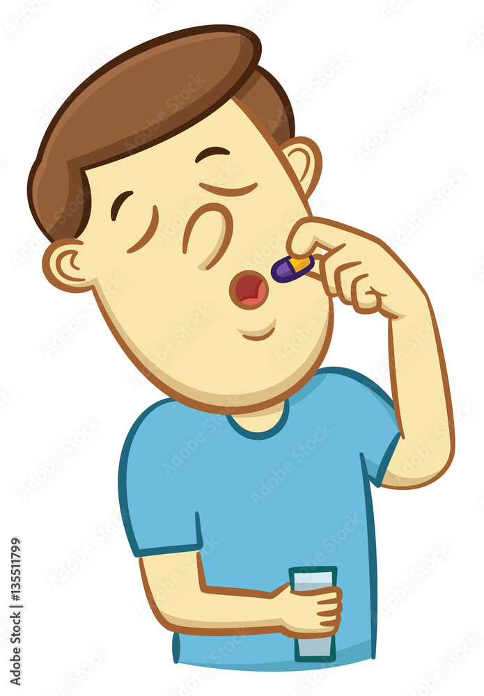 Man Taking Medicine Cartoon Illustration Isolated on White Background ...
