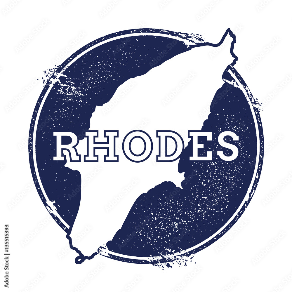 Rhodes vector map. Grunge rubber stamp with the name and map of island ...