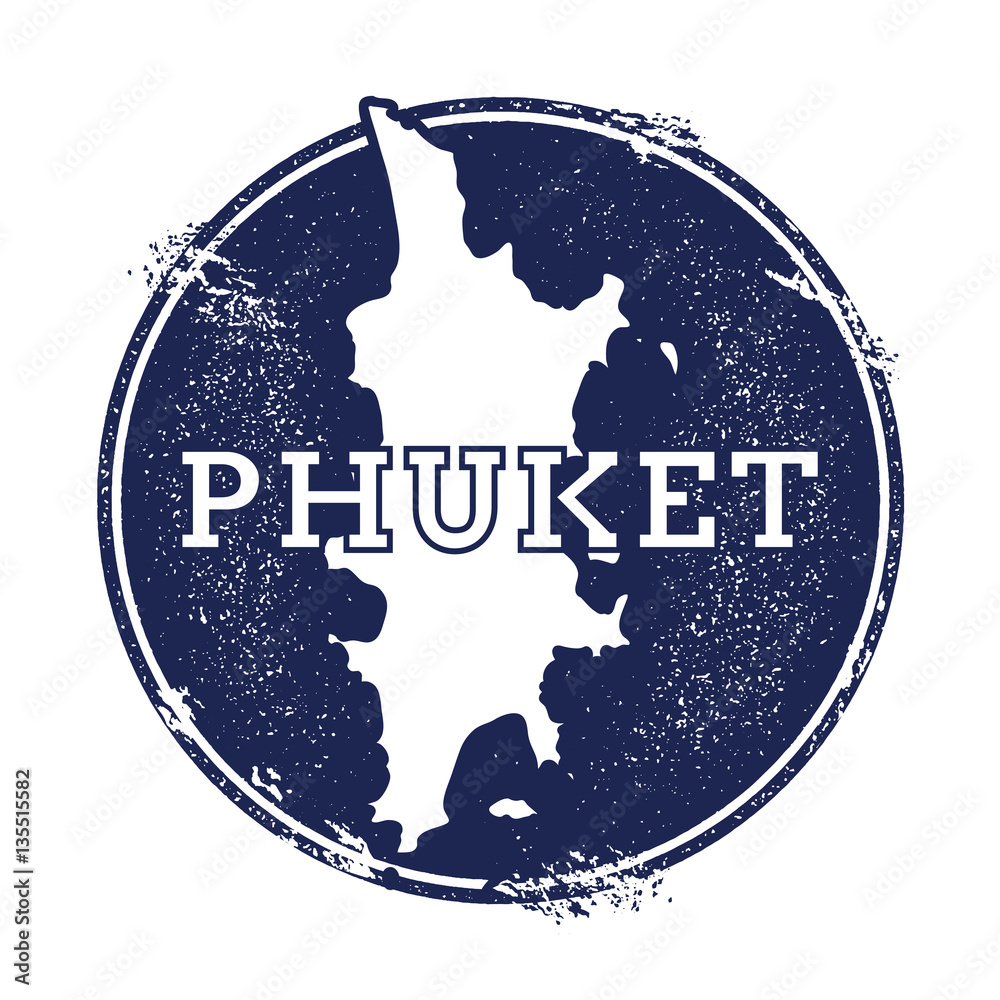Phuket vector map. Grunge rubber stamp with the name and map of island ...