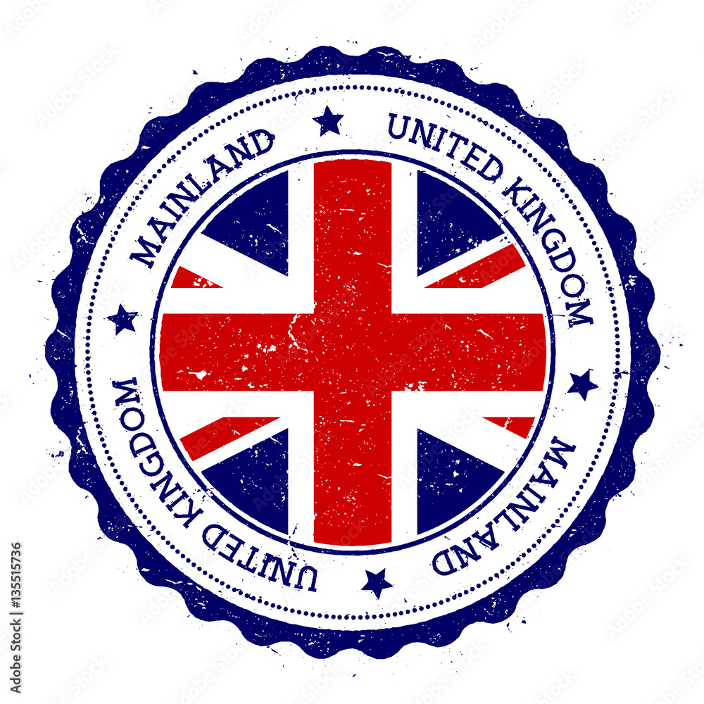 Mainland flag badge. Vintage travel stamp with circular text, stars and ...