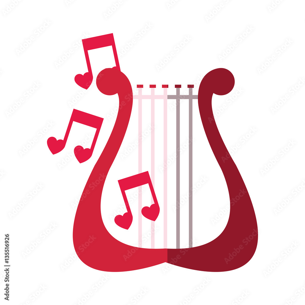 lyre instrument with musical notes over white background. colorful ...