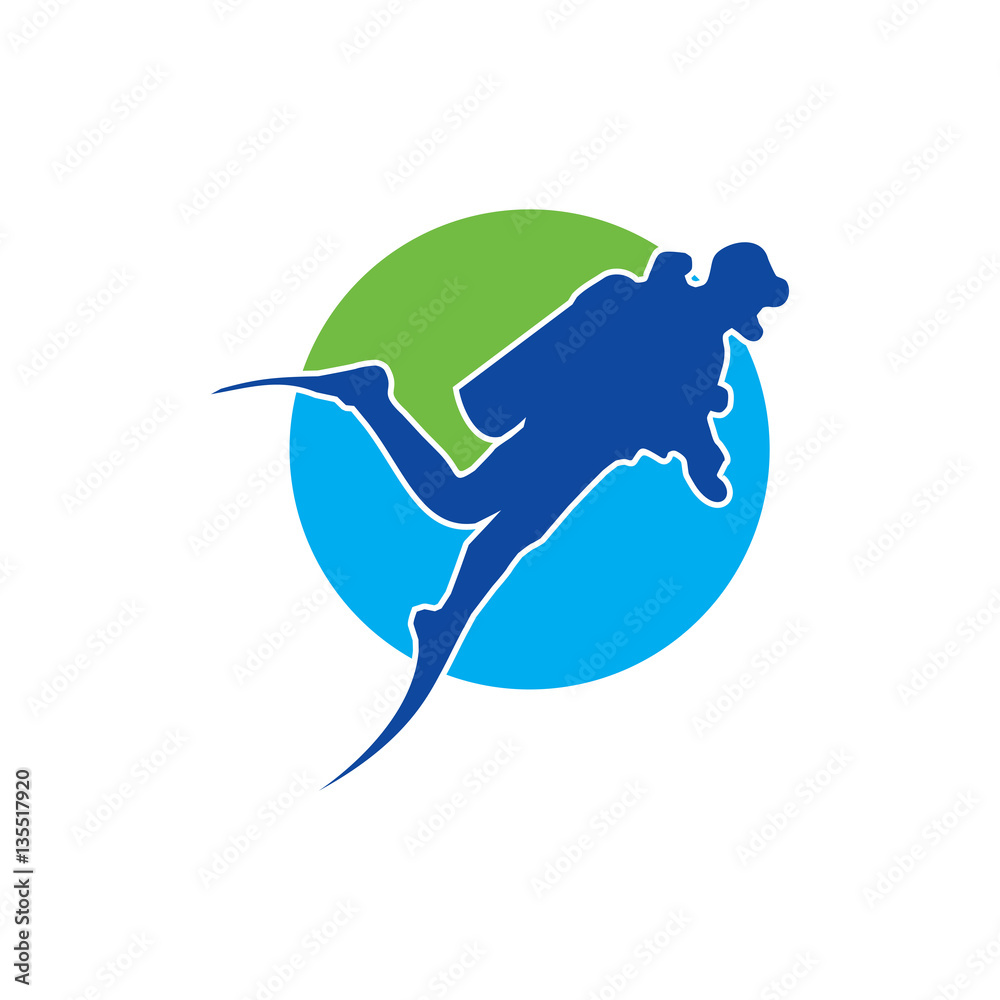 Vettoriale Stock Scuba Diver Logo with Blue and Green Background ...
