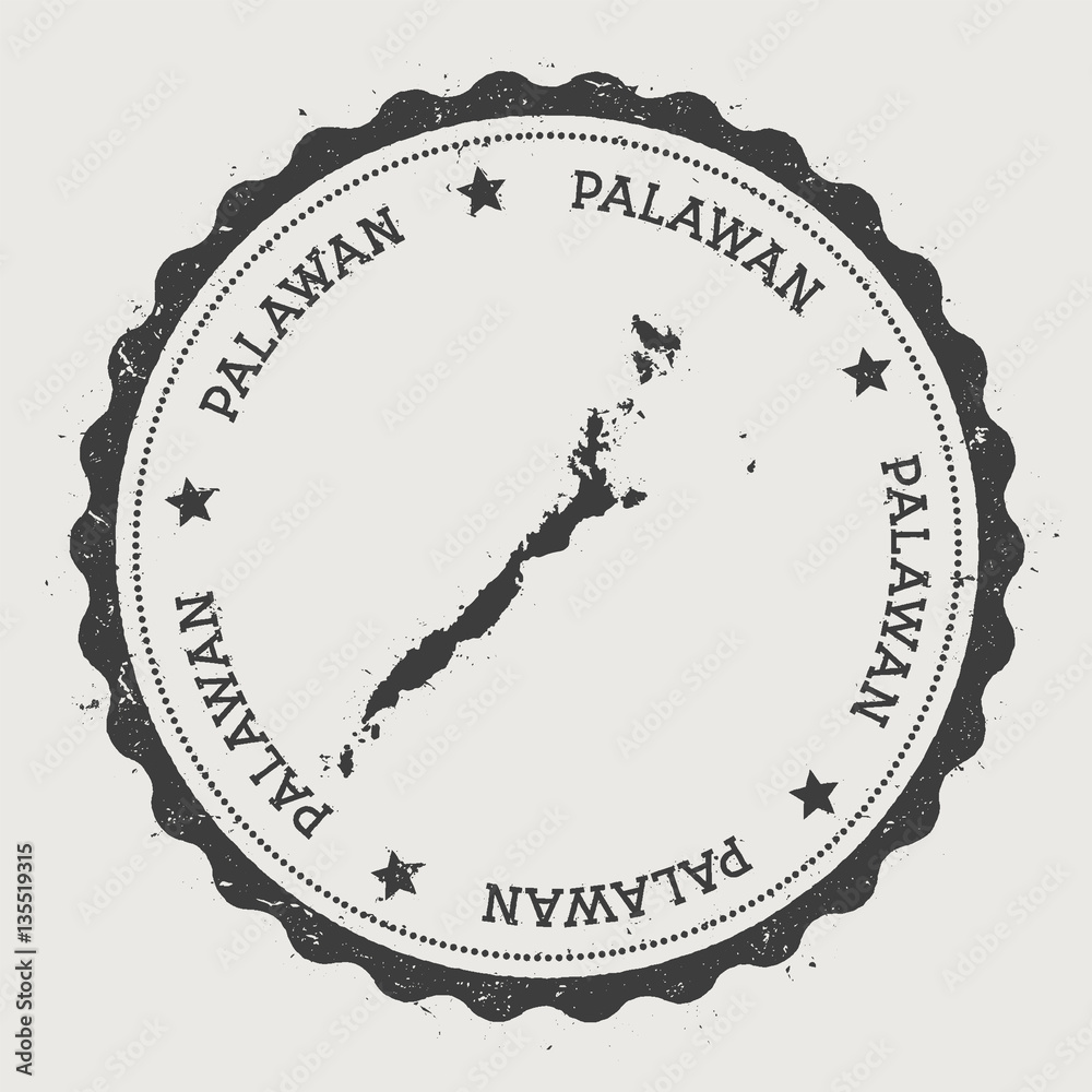 Palawan sticker. Hipster round rubber stamp with island map. Vintage ...