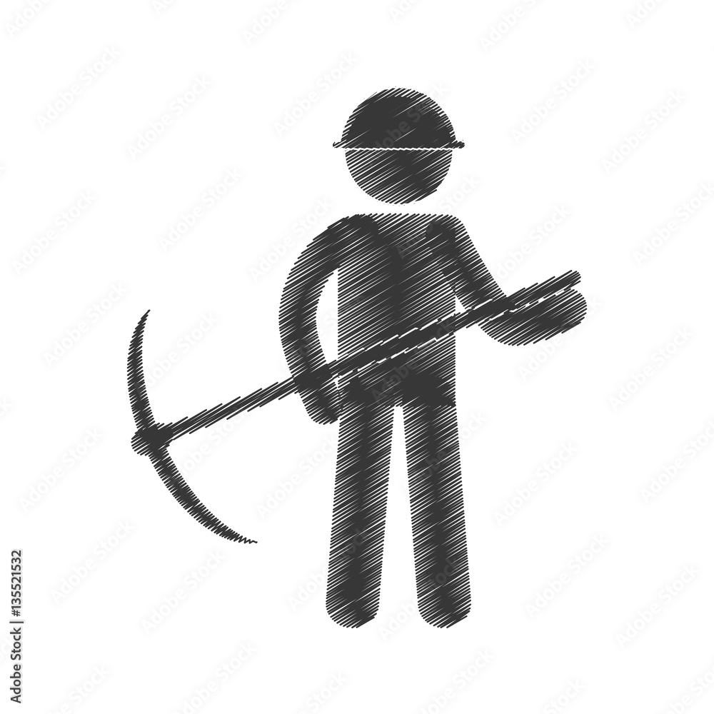 drawing mining man with helmet pick axe figure pictogram vector ...