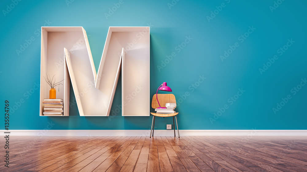 Room for learning The letter M has designed a bookshelf. Stock Photo ...